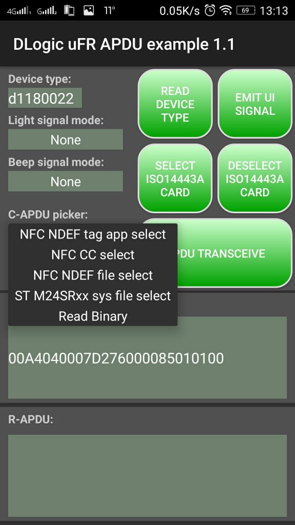 APDU commands software for NFC readers on Android